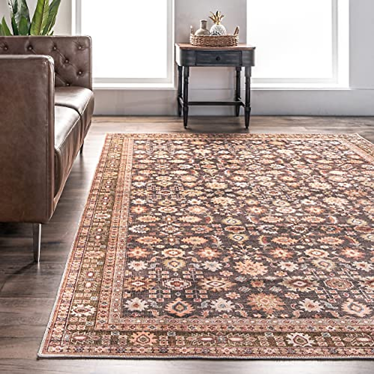 nuLOOM Cathie Persian Floral Machine Washable Area Rug, 8' x 10', Beige