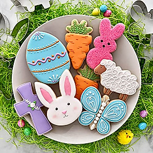 Easter Cookie Cutters 7-Pc Set Made in USA by Ann Clark, Easter Bunny, Egg, Holy Cross, Carrot, Butterfly, Lamb