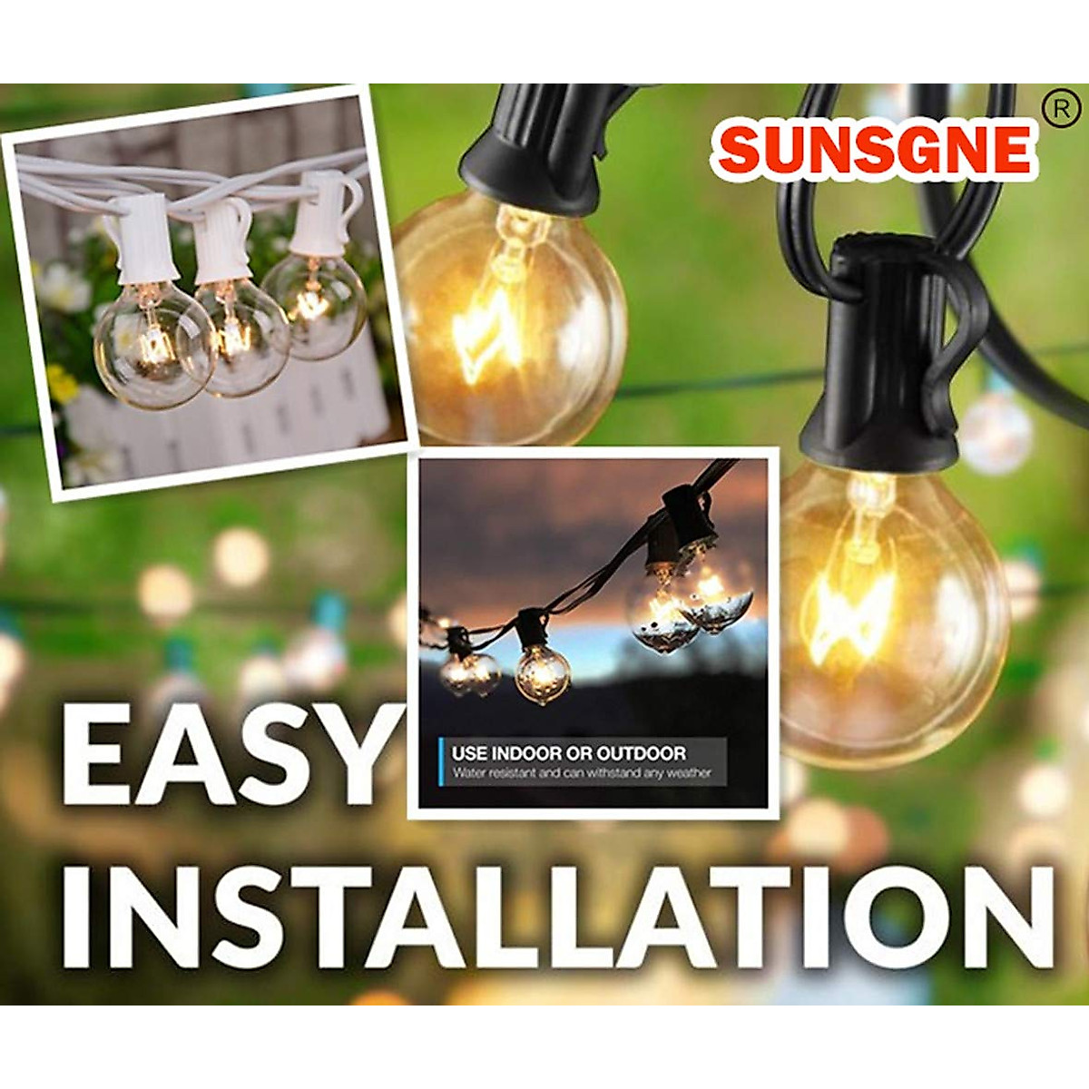 SUNSGNE 25 Pack G40 Replacement Bulbs 5W Clear Globe Bulbs 1.5-Inch String Light Replacement Bulbs for Indoor Outdoor Patio Decor- Fits E12/C7 Candelabra Screw Base Sockets, Warm White