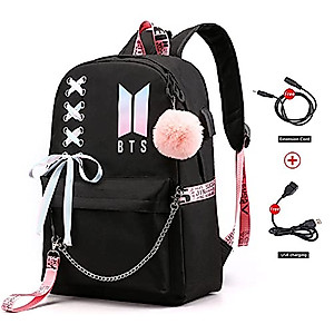 Depulat USB Kpop Backpack Casual Backpack Kpop Laptop Bag College Bag Book Bag Fashion Daypack (one size, Black-1)