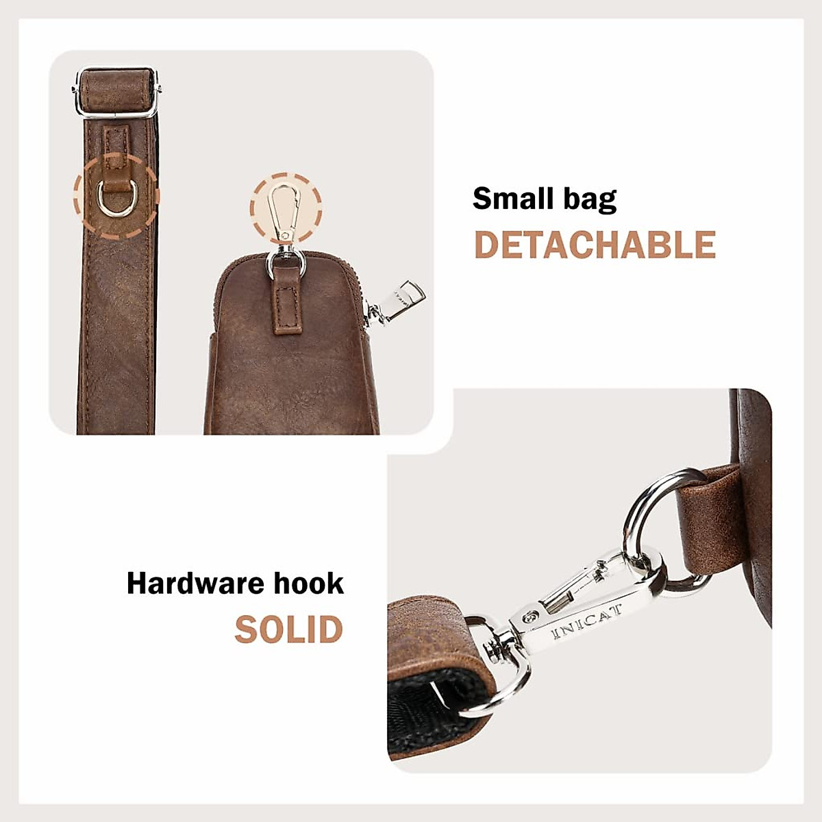 INICAT Small Sling Bag Fanny Packs Crossbody Bags with Coin Purse Gifts for Women Men （Large Version02-026 brown）