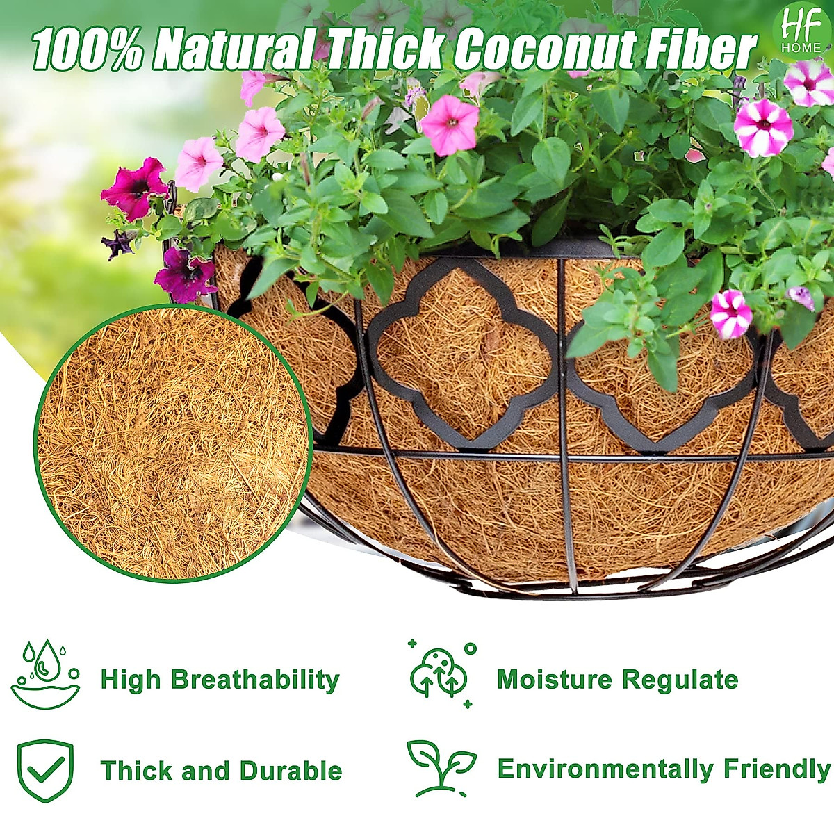 HFHOME 2PCS 14" Round Coco Liner, 14 inch Coco Fiber Replacement Liners for Hanging Basket