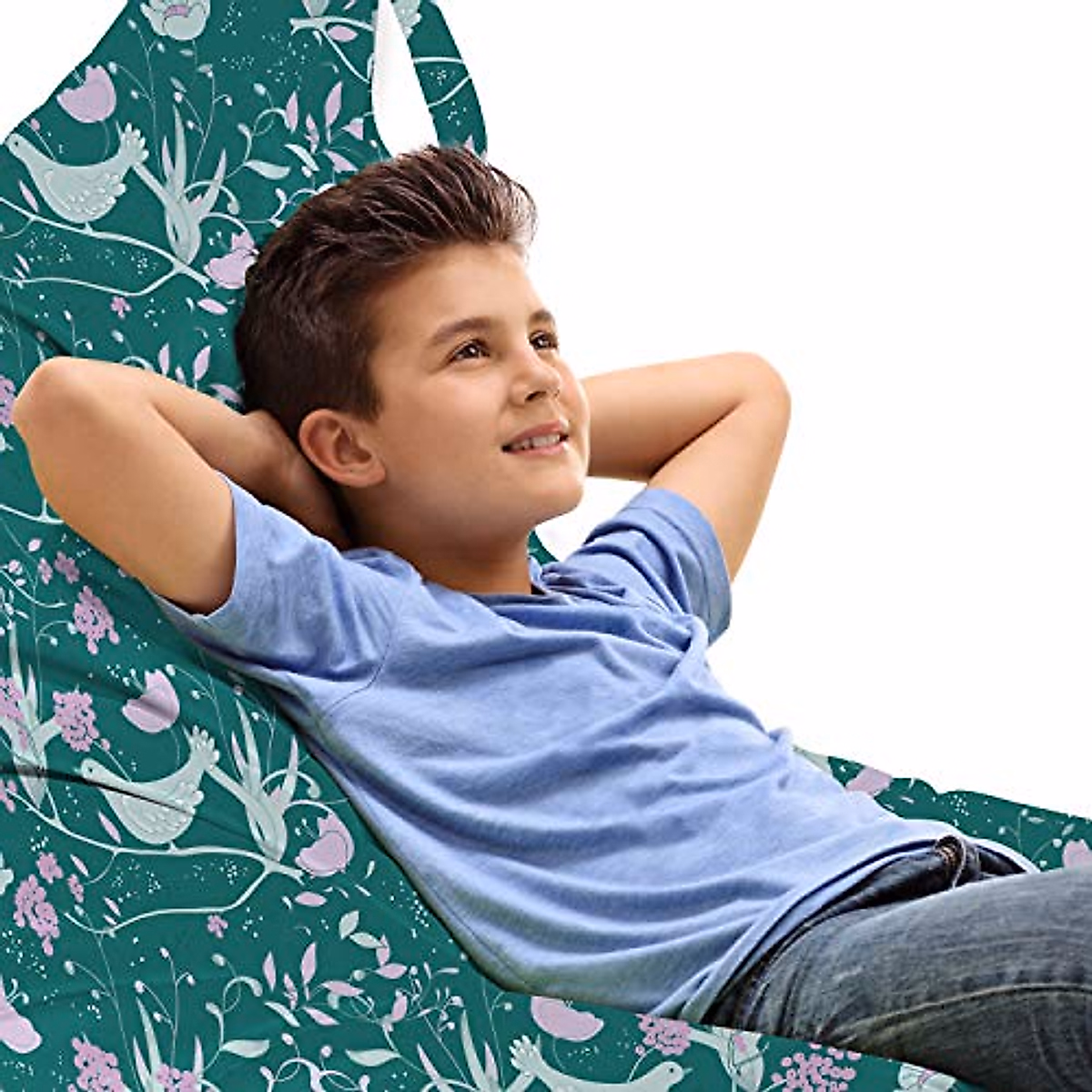 Ambesonne Bird Lounger Chair Bag, Rhythmic Valentines Birds on Dark Tone Background, High Capacity Storage with Handle Container, Lounger Size, Hunter Green Mint Green