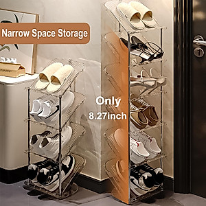 GIUNJOE Vertical Clear Shoe Rack Organizers 6 Tiers Small Narrow Space Saver Shoe Rack Slanted Slim Shoe Shelf 45 Degree Shoe Stand Holder Storage for Closet Cabinet Enteryway Zapatera para Closet