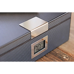 Carbon Fiber Design Handcrafted Modern Cedar Humidor with Front Digital Hygrometer and Humidifier Gel - Holds (25-50 Cigars) by Case Elegance