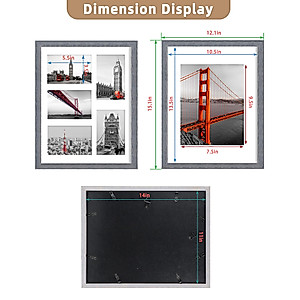 Flocey 11 x 14 Picture Frames set of 2, Made of Solid Wood and Safety Plexiglass Display Pictures 8x10/5-4x6 with Mat or 11x14 Without Mat for Wall Mounting Photo Frames Grey