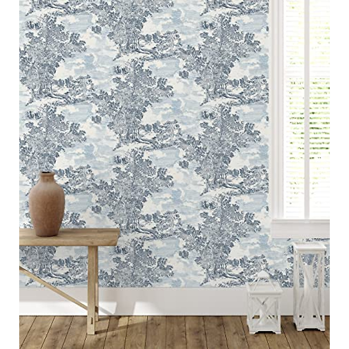 Surface Style - Peel and Stick Wallpaper, Scenic Wallpaper for Bedroom, Powder Room, Kitchen, Self Adhesive, Vinyl, 30.75 Sq Ft Coverage (Serene Scenes Collection, Sapphire)