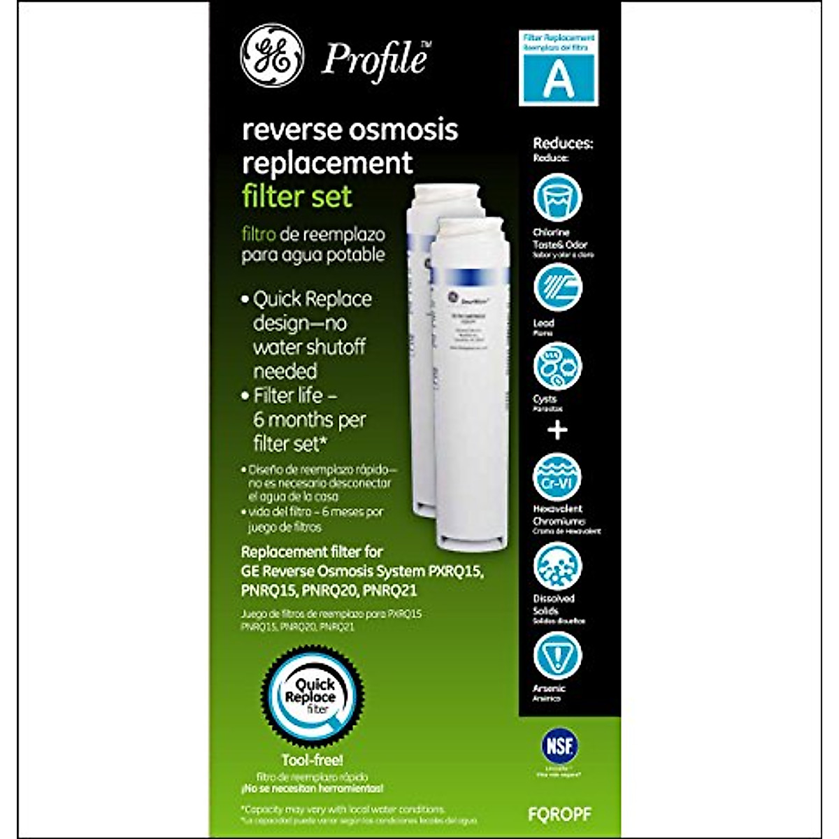 GE Profile FQROPF Under Sink Water Filter, Filters for Reverse Osmosis System, Reduces Sediment, Rust & Other Impurities from Water, Replace Every 6 Months for Best Results, Pack of 2 Membranes