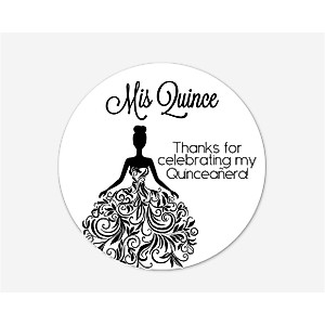 40ct Quinceanera Stickers, Mis Quince, Spanish or English Stickers for 15th Birthday (#027) (English - Black)