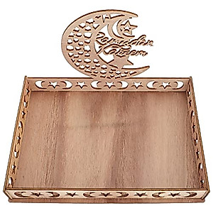 Ramadan Mubarak Wooden Serving Tray: Eid Mubarak Moon Castle Tableware Tray Muslim Islam Party Serving Platter for Dessert Snacks Fruit Food