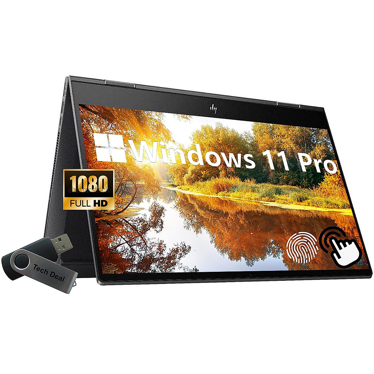 HP Envy x360 2-in-1 Convertible Business Laptop, 15.6” FHD Touchscreen, AMD Ryzen 7 5700U, Windows 11 Pro, 16GB RAM 512GB SSD, Fingerprint Reader, Backlit Keyboard, Tech Deal USB