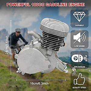 Ktaxon 100cc Bicycle Engine Kit, 2 Stroke Bike Engine Kit, Gas Bike Conversion Kit with Super Fuel-efficient, Powerful Engine for 26-28" Bikes (Silver)