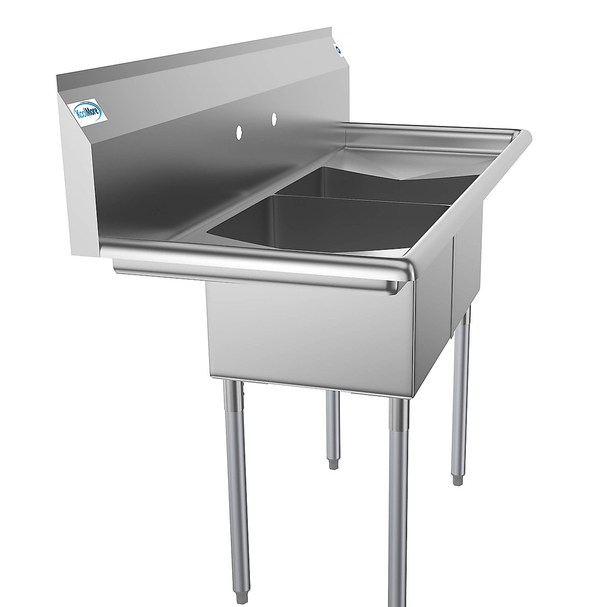 KoolMore - SB141611-12B3 2 Compartment Stainless Steel NSF Commercial Kitchen Prep & Utility Sink with 2 Drainboards - Bowl Size 14" x 16" x 11", Silver