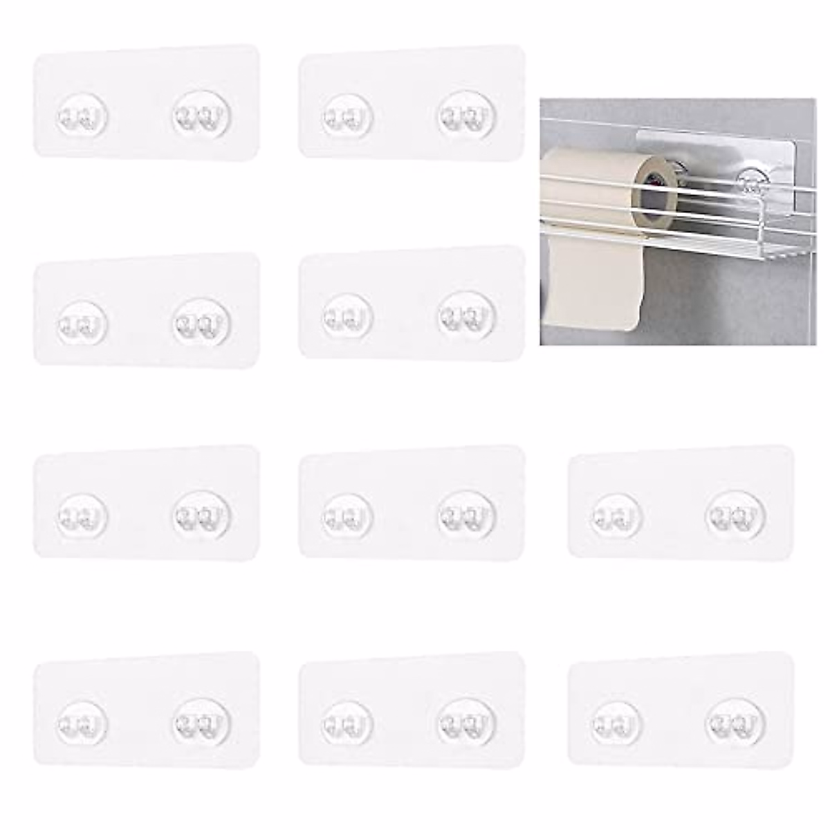 UFURMATE Adhesive Sticker Hooks, 10Pcs Transparent Shower Caddy Adhesive Hooks Bathroom Corner Shelf Holders No Drilling Shower Caddy Basket Supports for Bathroom Kitchen (Double Hook)