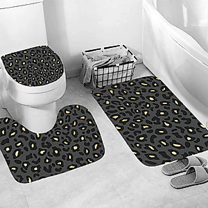 Mightree Bathroom Shower Curtains 4 PCS Sets, Waterproof Fabric Bathroom Curtain with 12 Hooks, Toilet Lid Cover and Bath Mat, Non-Slip Rug Foot Mat, Shower Curtain and Rug Set, Black, Large