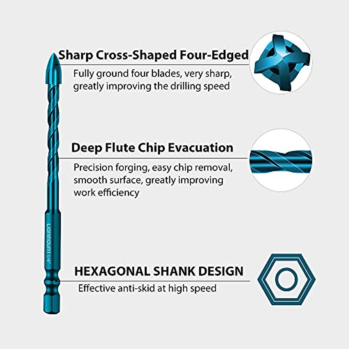 2 Pcs 1/2inch (12mm) Extra Long Hex Shank Concrete Masonry Drill Bit Set 4 Cutting Edges Cross Spear Head Carbide Drill Bit for Ceramic Tile Glass Plastic and Wood