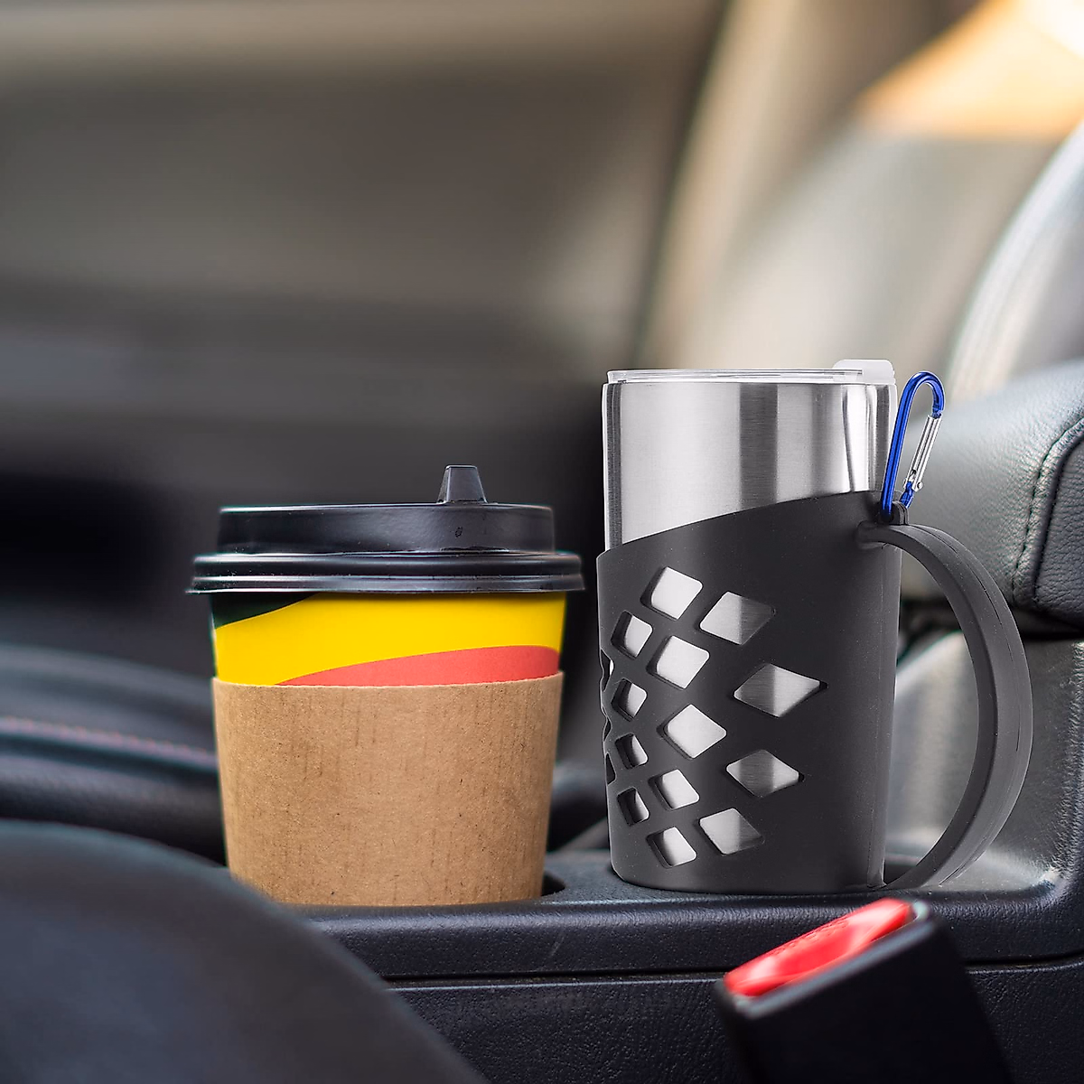 TRINENOX Silicone Sleeve Holder Grip for 20 oz Tumblers, Rambler Handler for 20 oz Tumbler Vacuum Insulated Coffee Mugs Silicone Grip Protective Sleeve Cover With Handle-Black