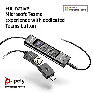 Poly - EncorePro 515-M USB-A and USB-C USB Headset (Plantronics) - Optimized for Teams - Hold & Call Answer Buttons - Works with Avaya, Genesys, & Cisco Call Center Platforms - Single Ear/Mono,Black