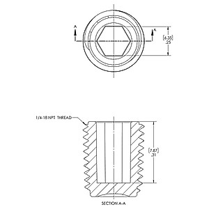 Caplugs Plastic Hex Socket Threaded Plug. TH-3, HDPE, to Plug Thread Size 1/4-18", Black (Pack of 70)