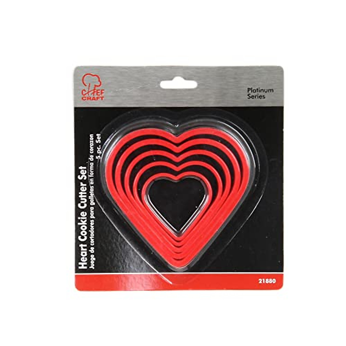 Chef Craft Select Plastic Heart Cookie Cutter, 5 Piece Set, Red