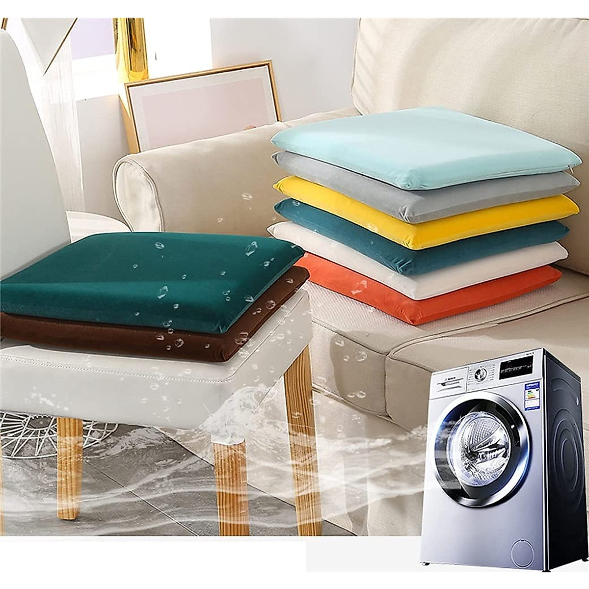 ETULLE 2 Pack Memory Foam Dining Chair Cushions,40 * 40cm Chair Pads,Soft and Comfortable Seat Cushion,Kitchen Dining Chair Cushion and Seat Cushion with Machine Washable Cover (Color : White)