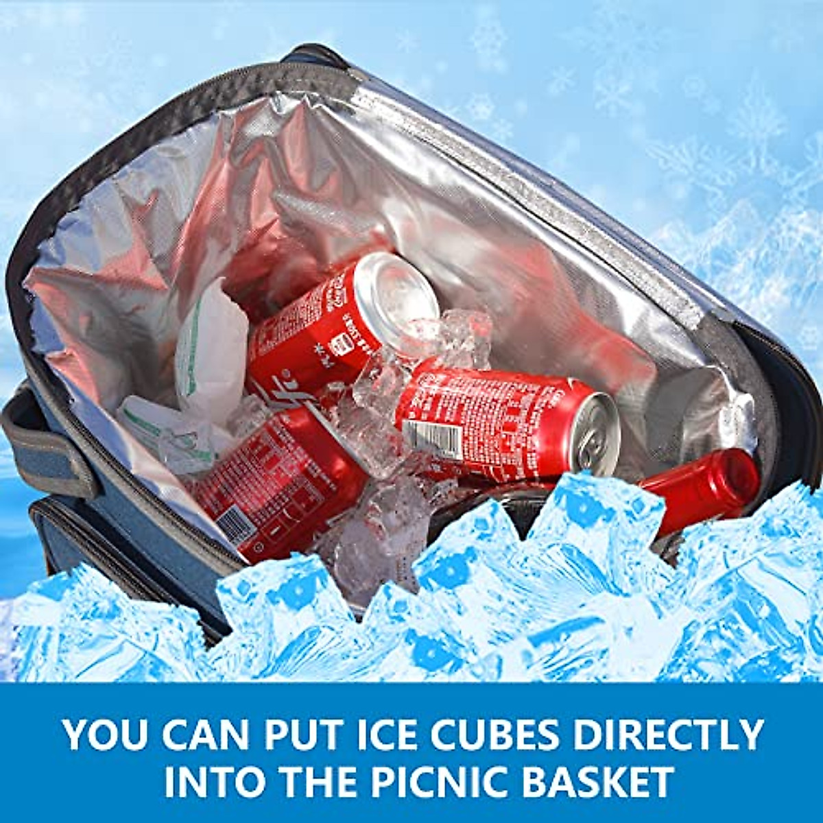 NUPTSE Insulated Picnic Basket Portable Collapsible Picnic Basket Cooler for 3-4 Persons Cooler Bag Insulated Grocery Bag with Two Handles for Travel