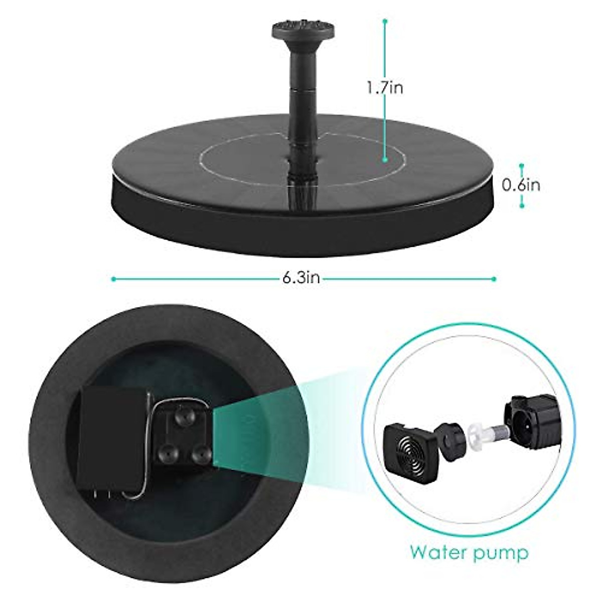 Solar Fountain Water Pump for Bird Bath, New Upgraded Mini Solar Powered Fountain Pump 1.5W Free Standing Solar Panel Kit Water Fountain for Garden, Pond, Pool, and Outdoor