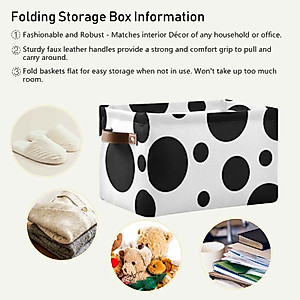 Kigai Black and White Polka Dot Storage Basket, Foldable Canvas Cube Storage Bin with Handles for Home Office Closet, 1pcs