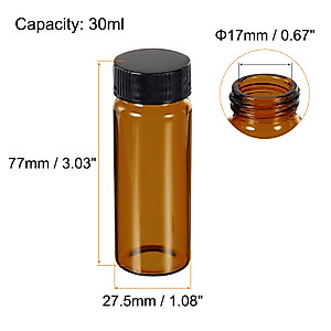 PATIKIL 30mL Reagent Media Bottle, 10 Pack Round Glass Storage Bottles Plastic Screw Cap for Lab Home, Brown