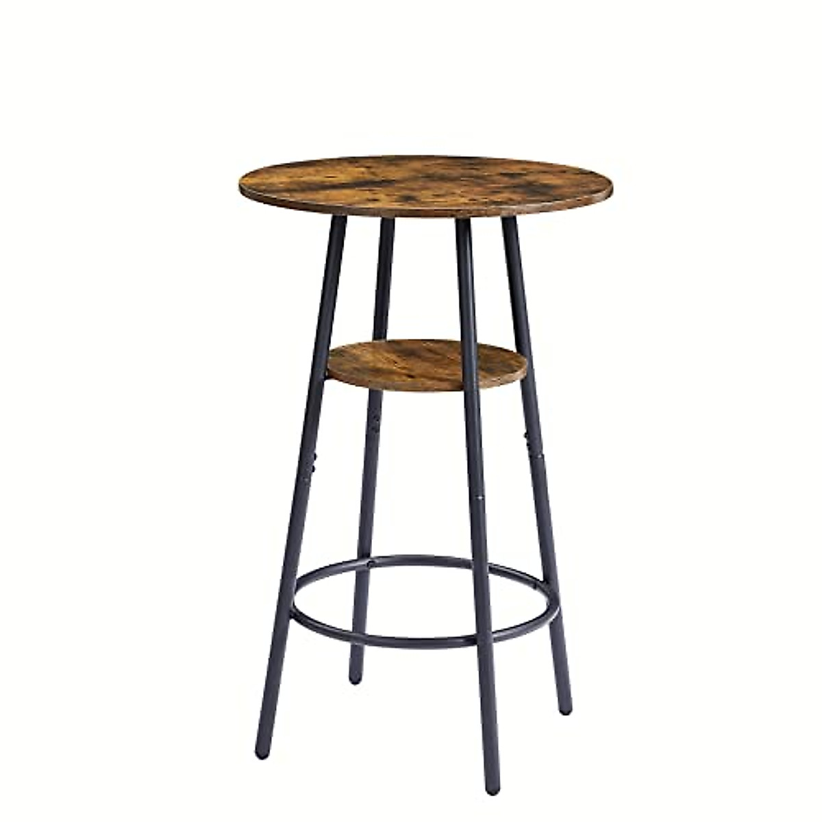 Lepfun Bistro Set of 2, Pub High Top Round Table and Chairs Upholstered Cushion, Storage Shelf and Backrest, 3-Piece Bar Stool Set for Breakfast Nook, Rustic Brown