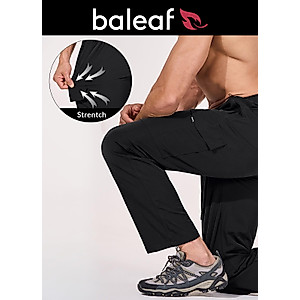 BALEAF Men's Hiking Pants Waterproof Lightweight Quick Dry Cargo Travel Elastic Waist Strentch Straight Leg UPF 50+ for Work Athletic Size L Black