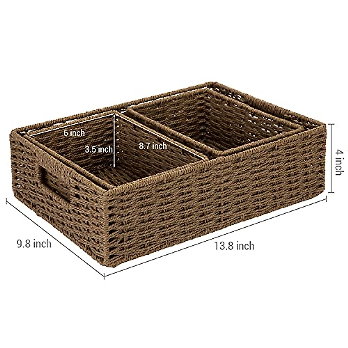 MyGift Brown Woven Small Storage Tray for Organizing, Multipurpose Nesting Basket Bin, Set of 3
