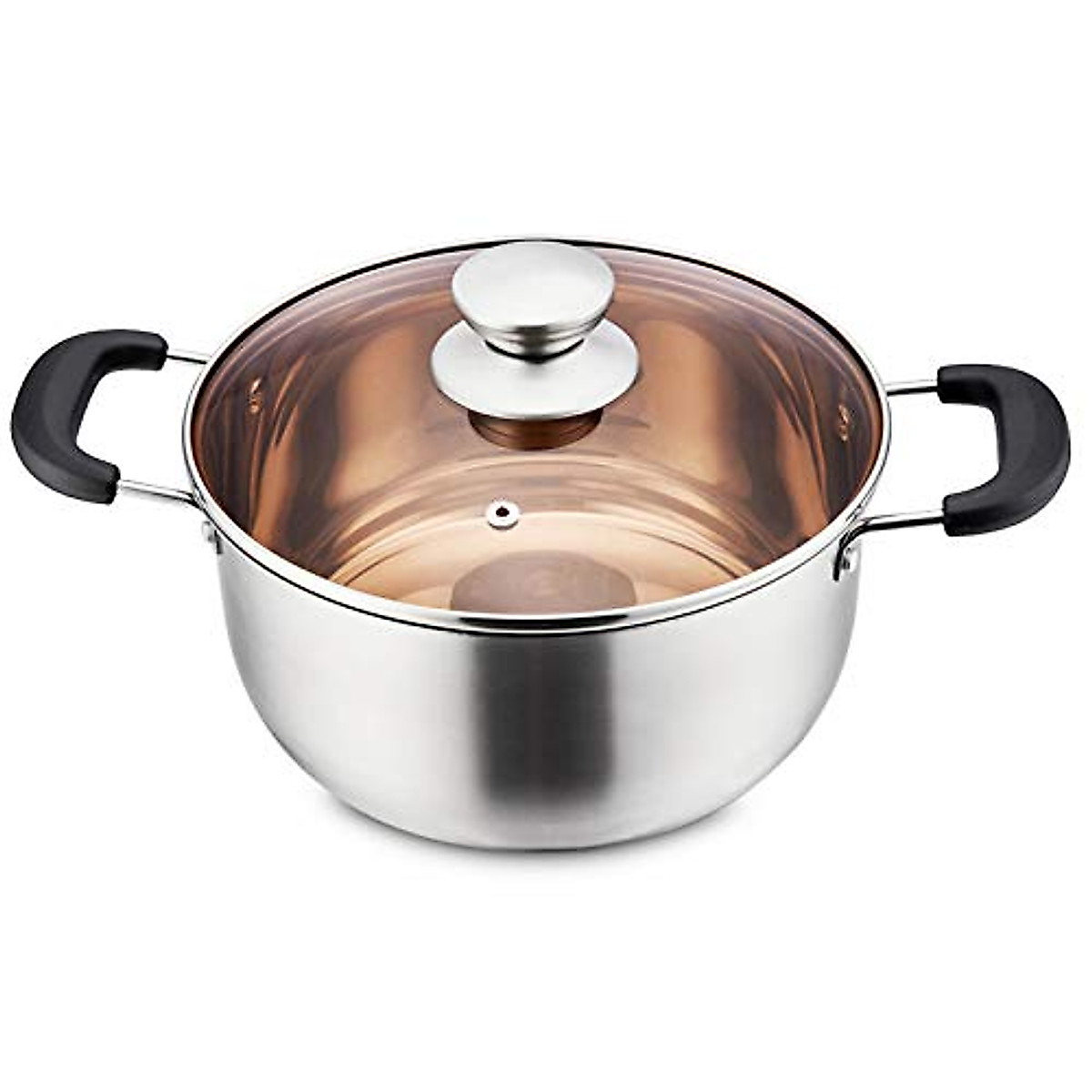 Stainless Steel Stock Pot, P&P CHEF 3 Quart Pot with Lid, Heat-Proof Double Handles - Sliver Stainless Steel Pot and Glass Lid
