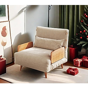 Kaxiti Sleeper Chair Bed - Convertible Sofa Bed for Living Room, 3 in 1 Sleeper Chair Bed Futon Chair, Comfortable Reading Chaise, Linen Fabric Beige (Single)