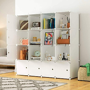 MAGINELS Large Cube Storage Organizer with Doors -14"x18" Depth 16 Cube Organizer Shelves Clothes Dresser Closet Organizer Storage Cabinet Shelving Bookshelf, White…