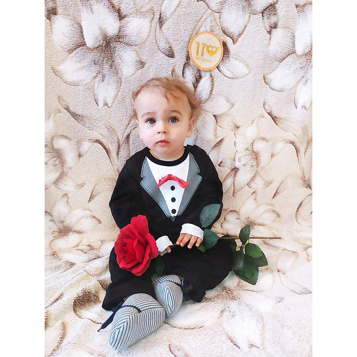 Kimocat Baby Boy Romper Tuxedo Jumpsuit Gentleman One-Piece Button-Down Bowtie Wedding Suit Bodysuit