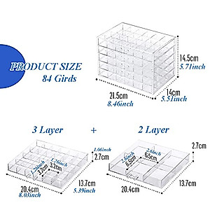 YUFONG Earring Storage Box Organizer 5 Drawers Jewelry Organizer Acrylic Jewelry Storage Box Holder Compartment Transparent Display Storage Case Gift for Women Girls (84 Girds)