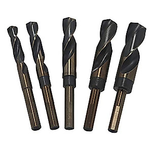 Drill America 5 Piece High Speed Steel Black and Gold Reduced Shank Drill Bit Set in Plastic Pouch Case (9/16" - 1 "), POU Series