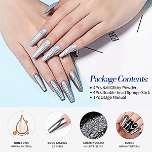 BORN PRETTY Chrome Powder,Metallic Mirror Pearl Holographic Pigment Powder Manicure Nail Art Decoration Sets