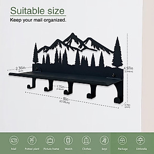 Key Holder for Wall | Metal Decorative Wall Mounted Mountain Key and Mail Holder with Shelf | 2 in 1 Key Hooks for Entryway, Front Door, Hallway, Kitchen, and Office | Key Organizer and Key Rack