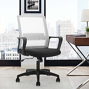 Office Chair Ergonomic Desk Task Chair Mesh Computer Chair Mid-Back Mesh Home Office Swivel Chair Modern Executive Chair with Wheels Armrests Lumbar Support(White)