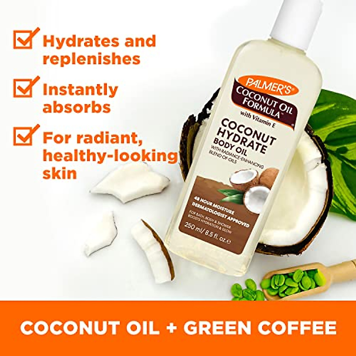 Palmer's Coconut Oil Formula Body Oil, Body Moisturizer with Green Coffee Extract, Bath Oil for Dry Skin, 8.5 Ounces (Pour Cap)