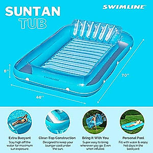 SWIMLINE Original Suntan Tub Classic Edition Inflatable Floating Lounger Blue | Personal Tanning Pool Hybrid Lounge | Comfort Pillow | Fill with Water | for Kids & Adults | Reflective Tanning Design