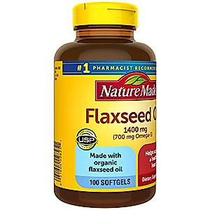 Nature Made Extra Strength Flaxseed Oil 1400 mg, Dietary Supplement for Heart Health Support, 100 Softgels, 100 Day Supply