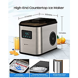 Ice Maker Countertop, Portable Ice Maker Machine, 28lbs/24Hrs, 6 Mins/9 Pcs Bullet Ice, Mini Ice Maker with Self Cleaning, Time Reservation Function, LED Display, Include Scoop & Basket, Stainless