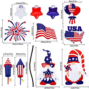 Whaline 24Pcs 4th of July Reflective Car Magnets Patriotic Refrigerator Magnets Independence Day Gnome Fridge Decor USA Flag Star Bulb Light Magnet with Lines for Kitchen,Metal Door,Cabinets,Mailbox