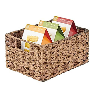 mDesign Woven Farmhouse Kitchen Pantry Food Storage Organizer Basket Bin Box - Container Organization for Cabinets, Cupboards, Shelves, Countertops - Store Potatoes, Onions, Fruit, 3 Pack, Brown Ombre