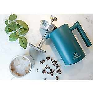Brew Evolution 20 oz Stainless Steel French Press Coffee Maker | Double Walled Insulated Coffee & Tea Brewer Pot & Maker | Keeps Brewed Coffee or Tea Hot | 600 ml, Hawaiian Blue