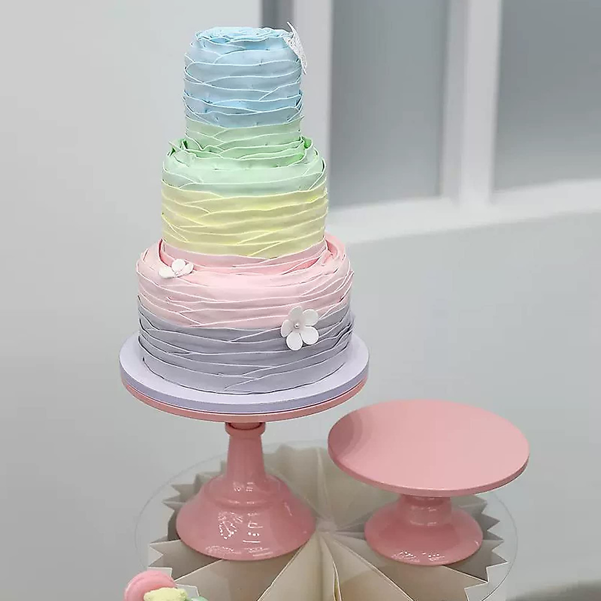 4 Pcs Pink Cake Stand Set Round Metal Cake Stands Metal Cupcake Holder Pink Dessert Table Display Set for Wedding Birthday Party Baby Shower Anniversaries Supplies