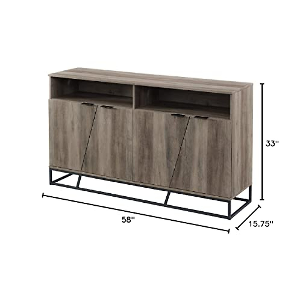 Walker Edison Angled Door Cabinet-Sideboard-Buffet with Open Shelf Storage, 58, Grey Wash